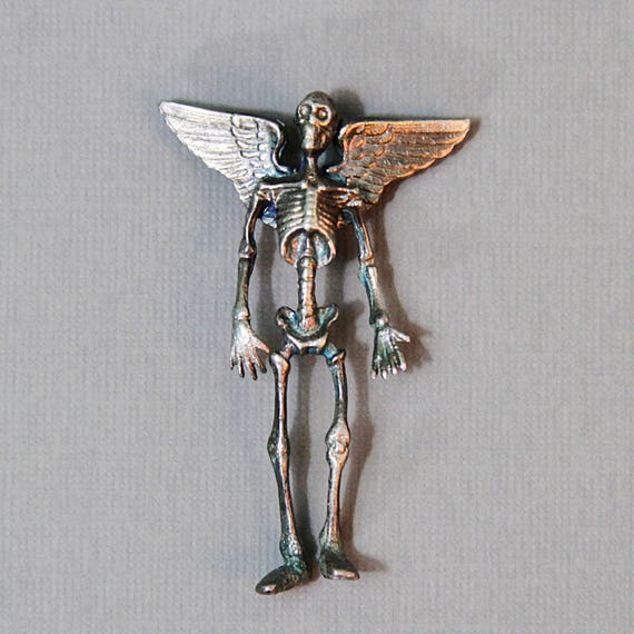 Sterling Silver Winged Skeleton Pin - Etsy
