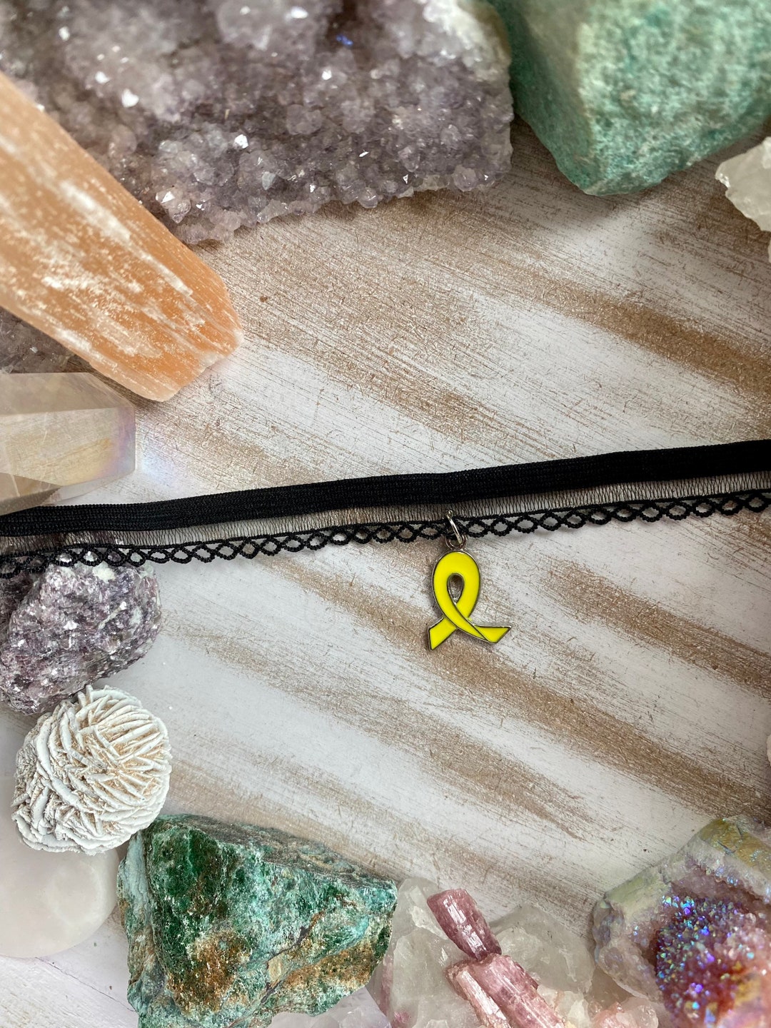 ENDO AWARENESS - Endometriosis Yellow Ribbon Charm Choker - Etsy