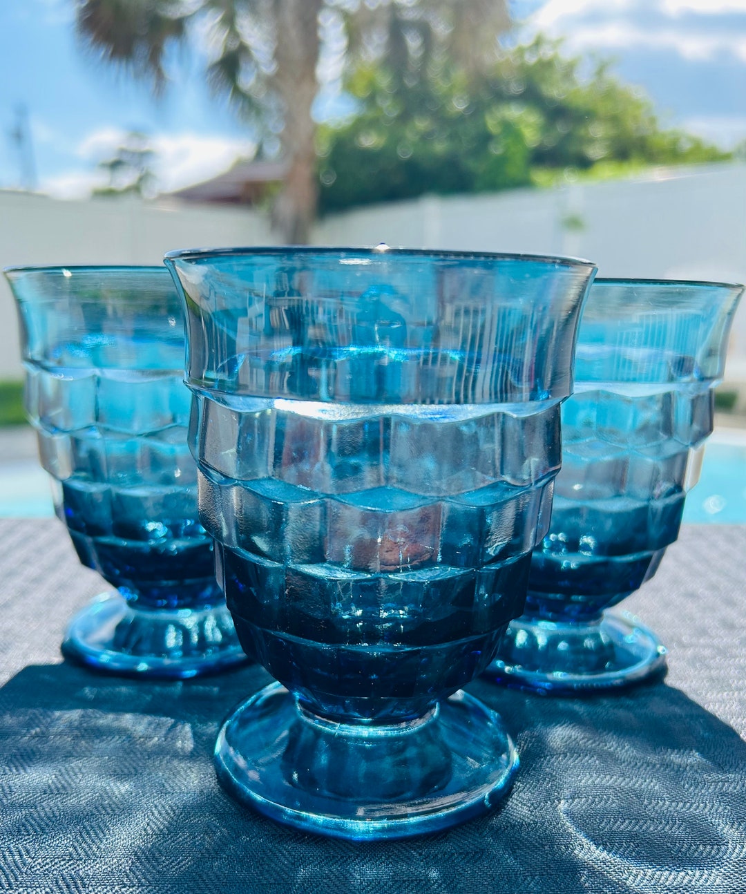 5 Whitehall Blue Rivera Footed Rocks Glasses - Etsy