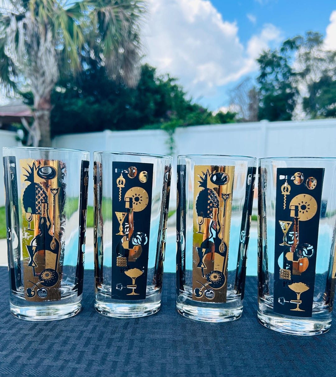MCM Mid-century Black & Gold “bar Tools” Highball Glasses, Set of 4 - Etsy