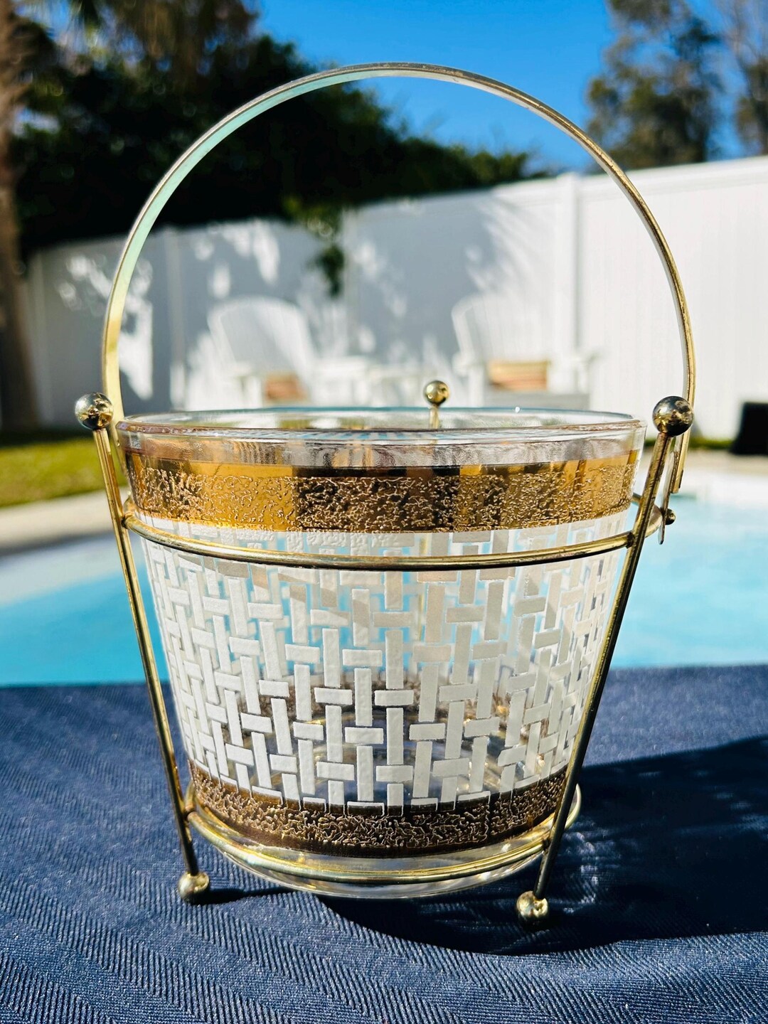 Starlyte Glass Ice Bucket and Gold Carrier Mid-century RARE - Etsy