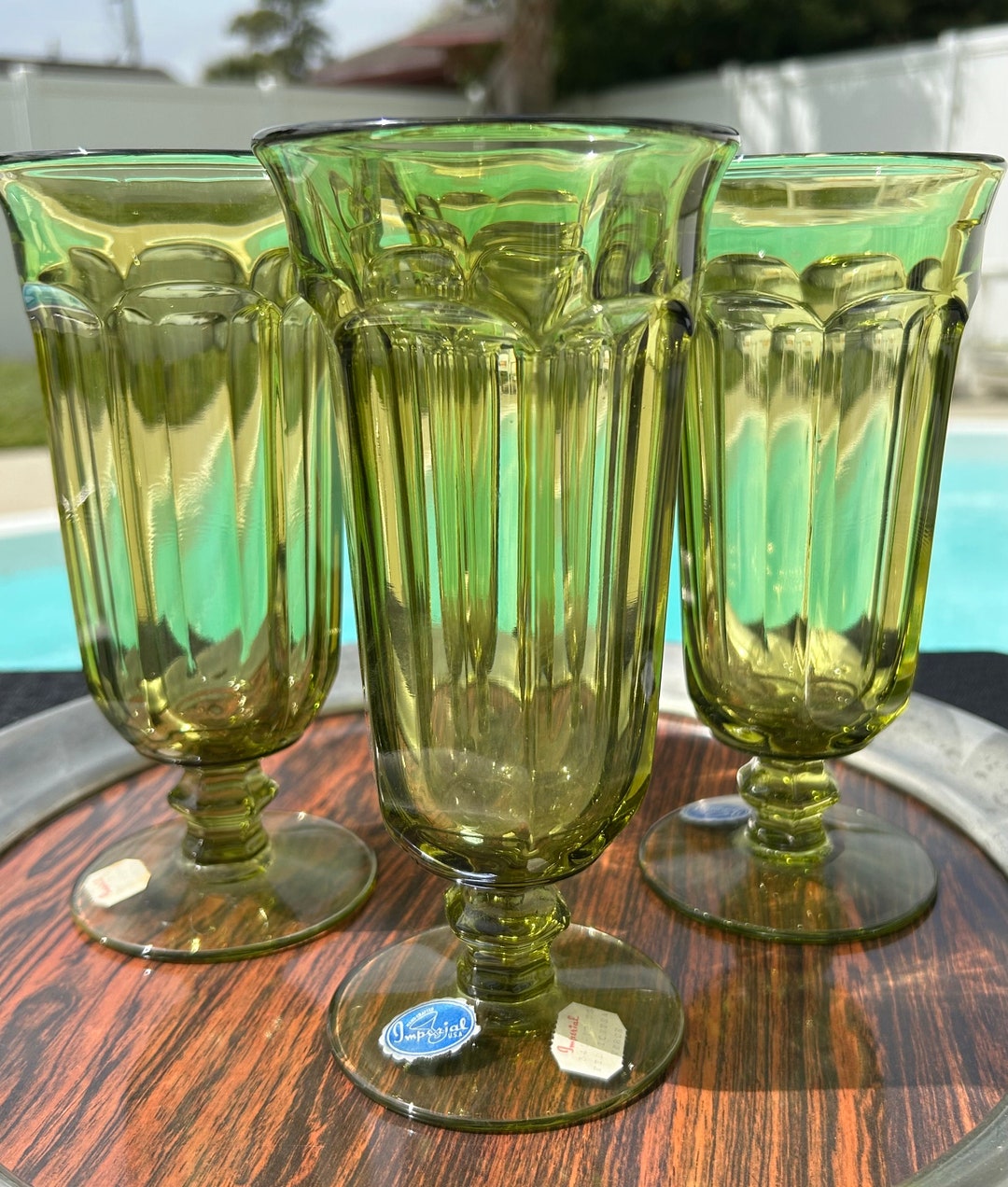 Imperial Glass Verde Footed Ice Tea/cocktail Glasses - Etsy