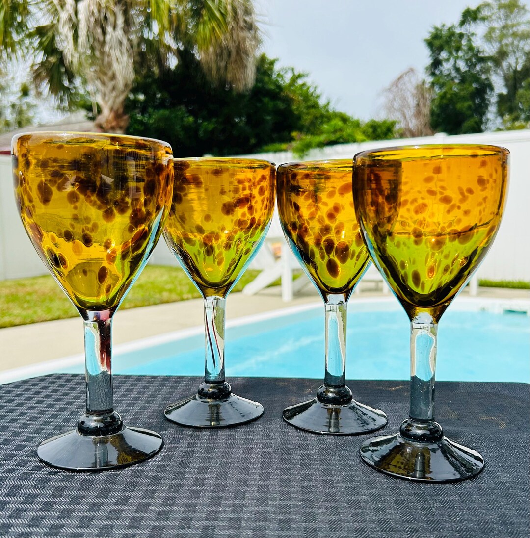 Hand-blown Vintage Leopard Print Wine Glasses 4 - Etsy