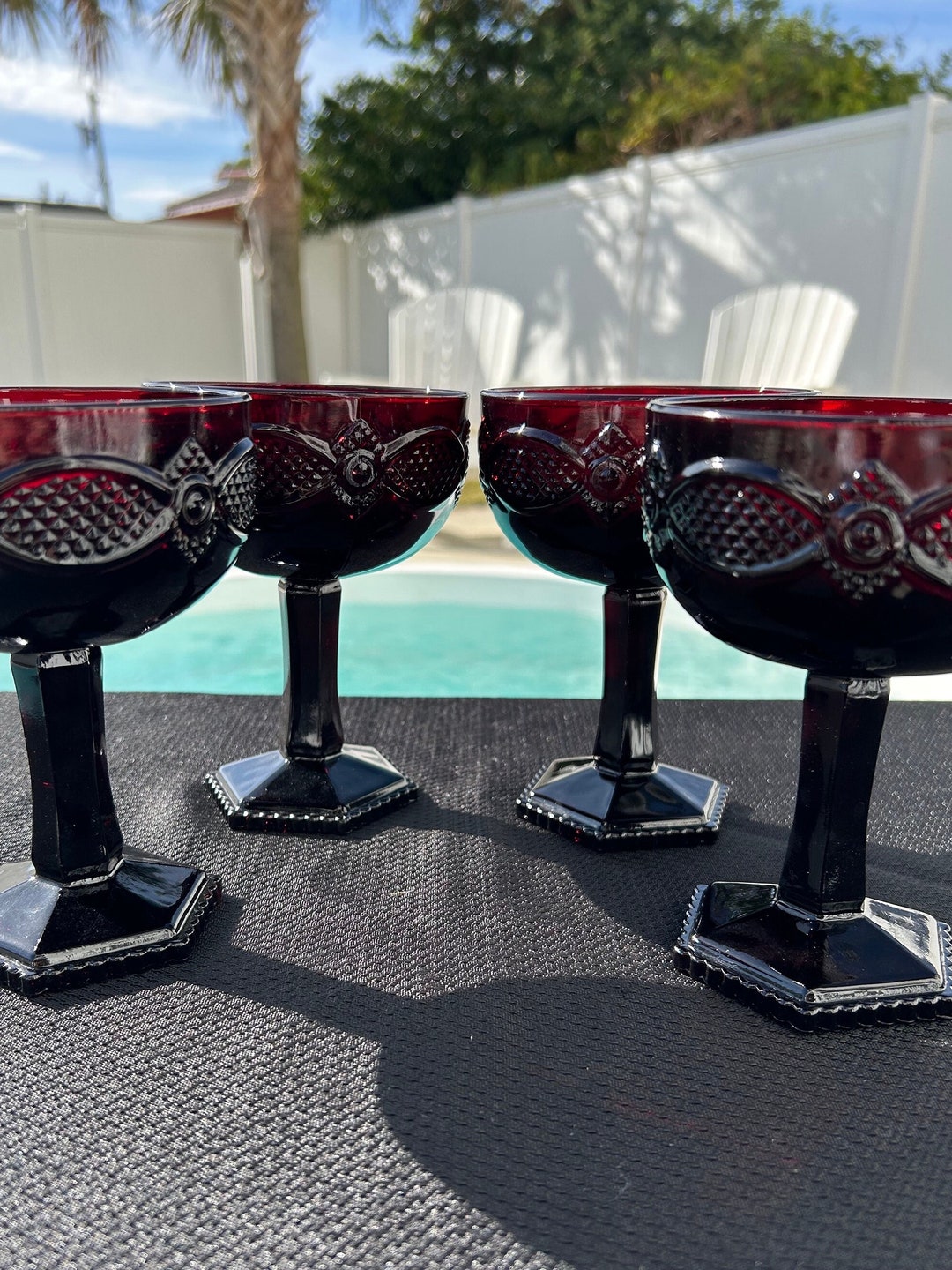 Avon Cape Cod 1876 Ruby Red Tall Vintage Coupes (4) - Etsy