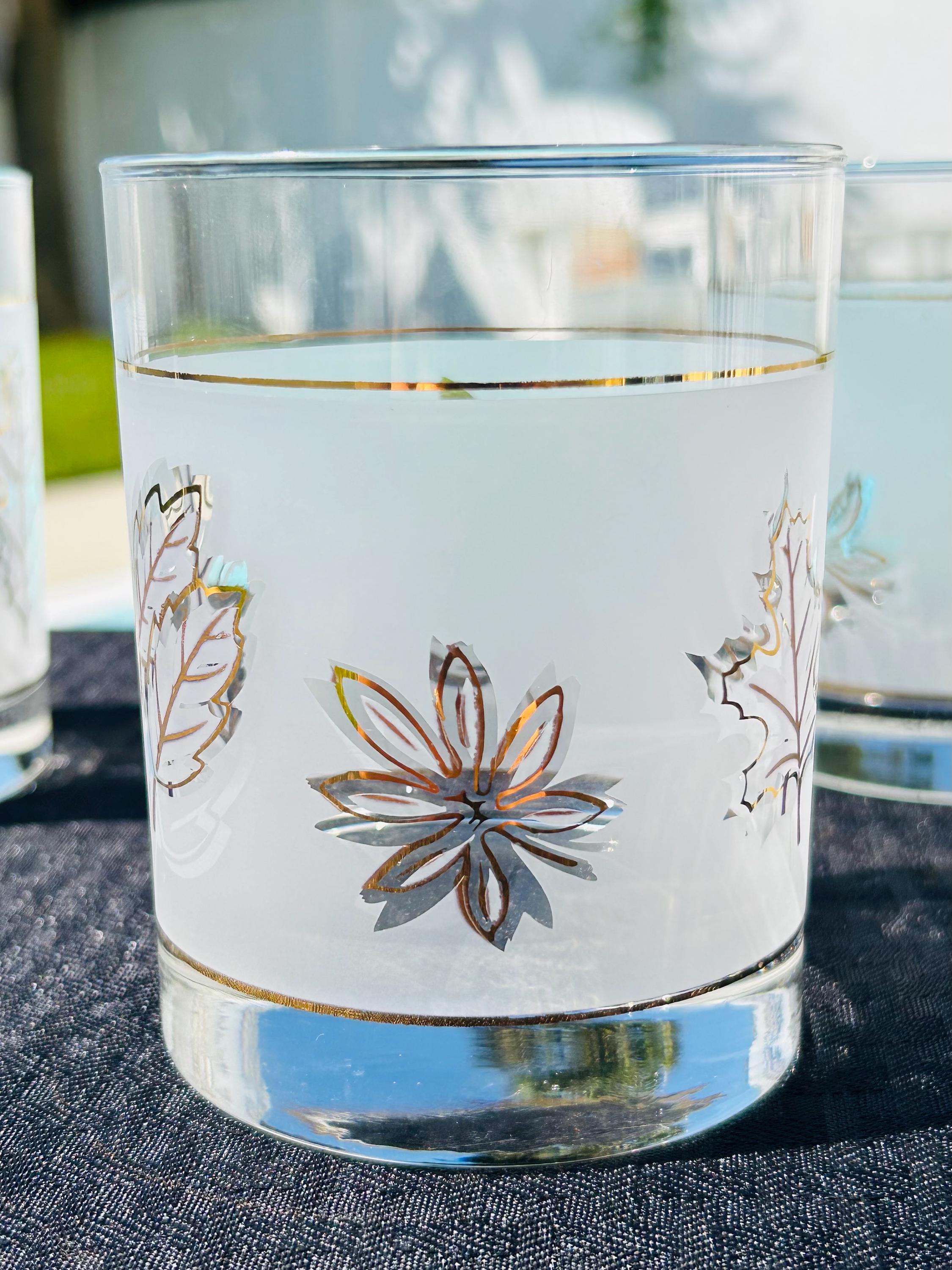 Vintage Frosted-glass Double Old-fashion Rocks Leaves Glasses, Set of 4 ...