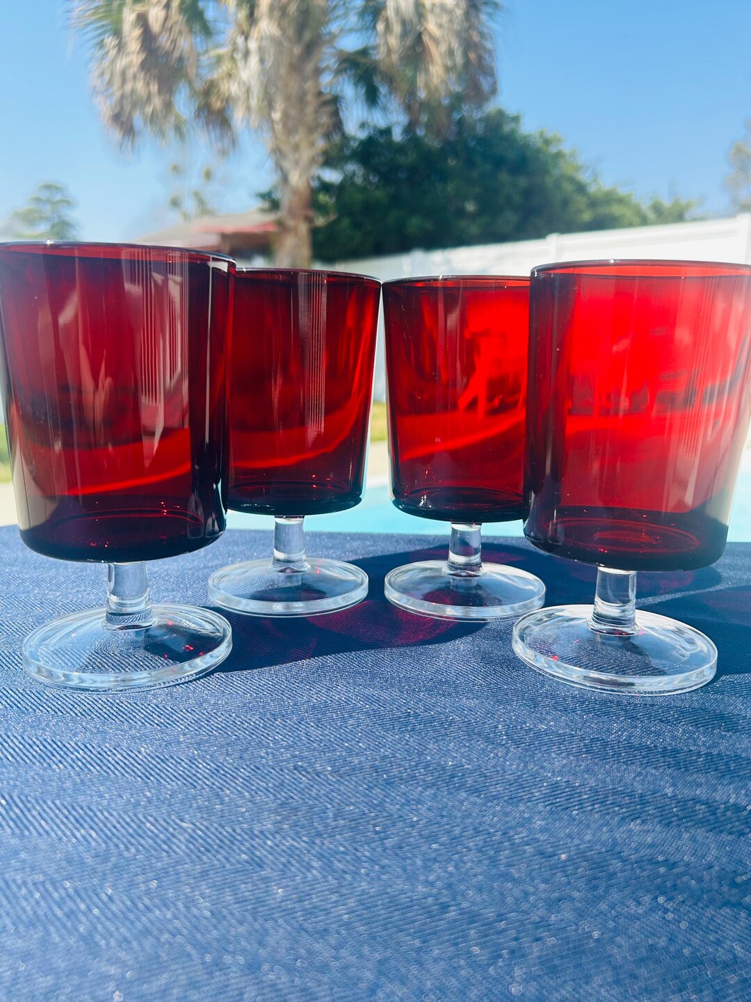 Luminarc Ruby Red Tall Footed Cocktail Wine Glasses Made in France, Set ...