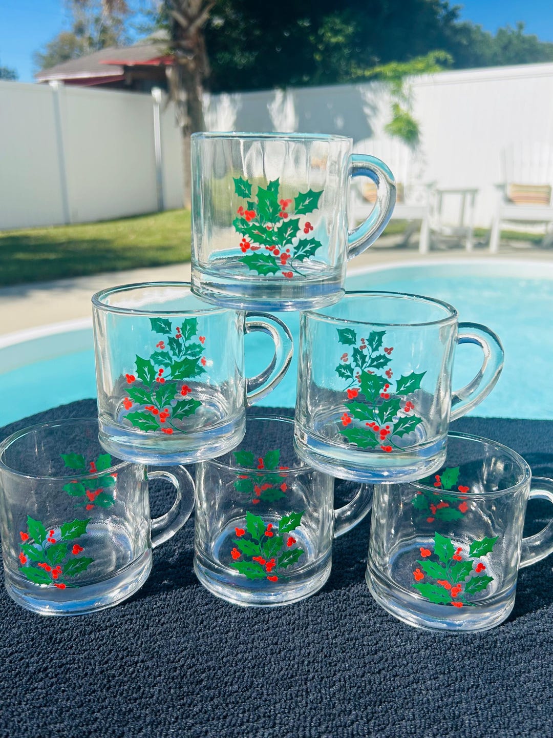 Holly Berry Indiana Glass Holiday Mugs, Vintage, Set of 6 - Etsy