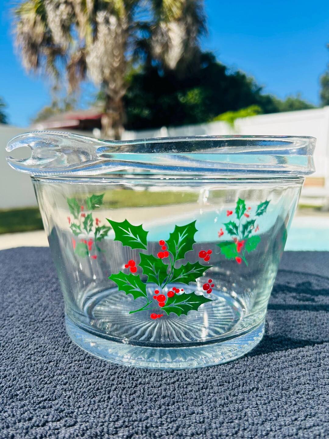 Holly Berry Indiana Glass Ice Bucket and Tongs - Etsy