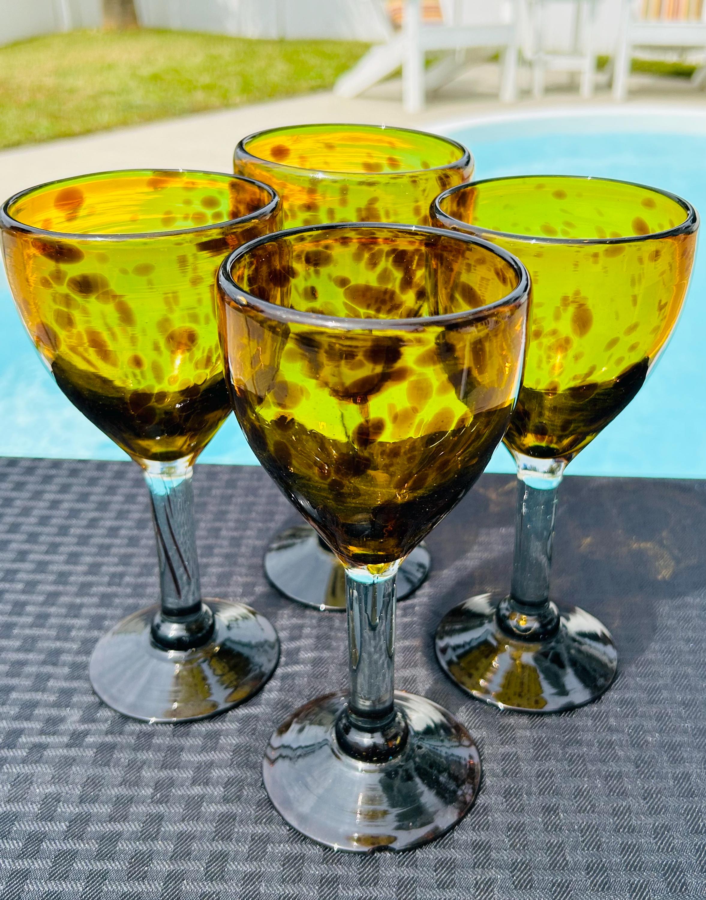 Hand-blown Vintage Leopard Print Wine Glasses 4 - Etsy