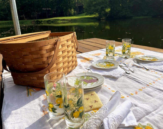 The Amalfi Picnic Basket for Four | Vintage Lemon Picnic Set With ...