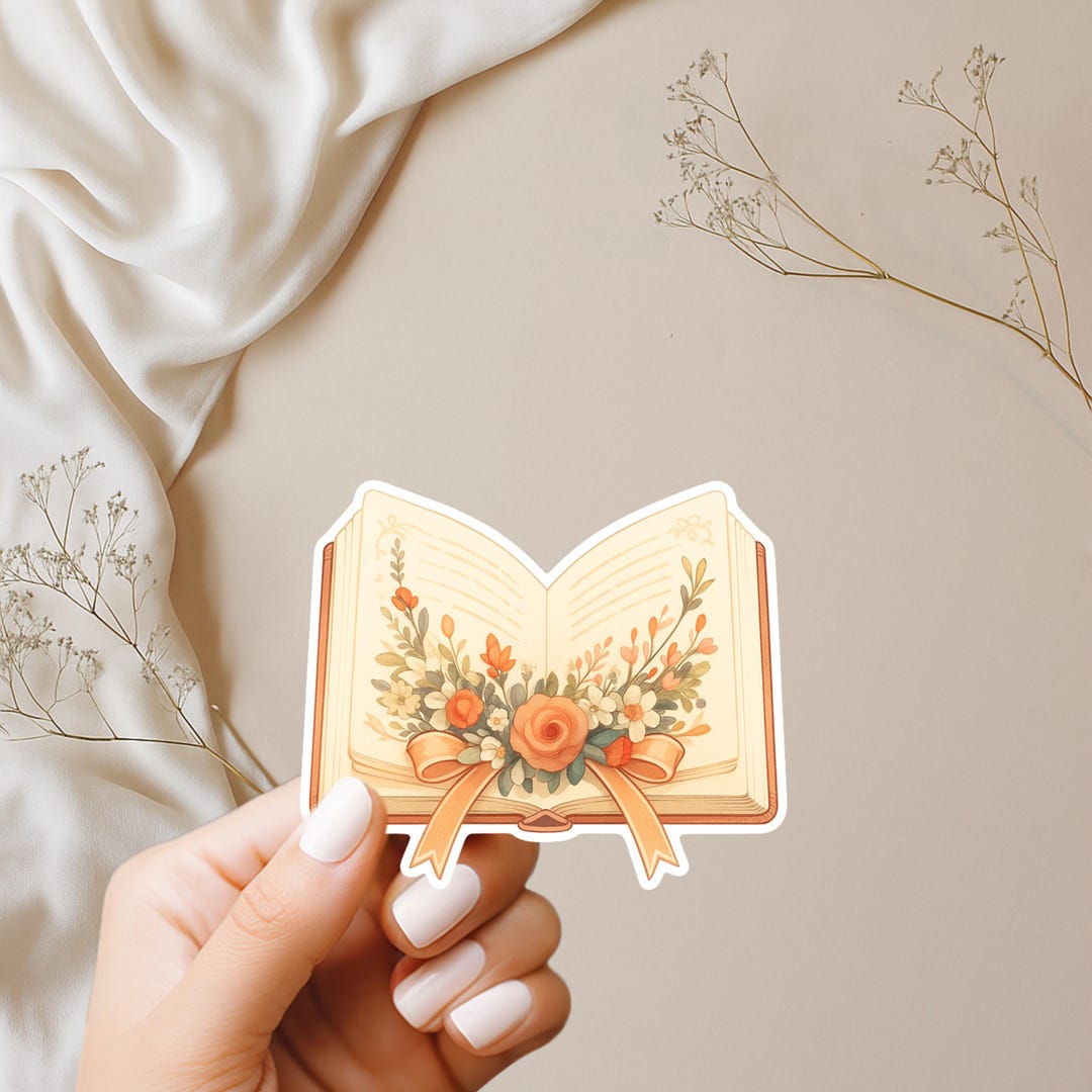 Floral Book Sticker | Open Book With Flowers Vinyl Sticker | Glossy Die ...