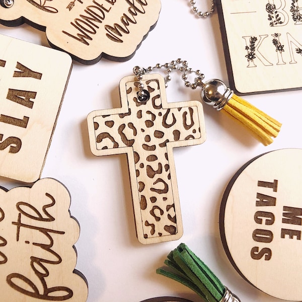 Wooden Cross Keychain - Etsy