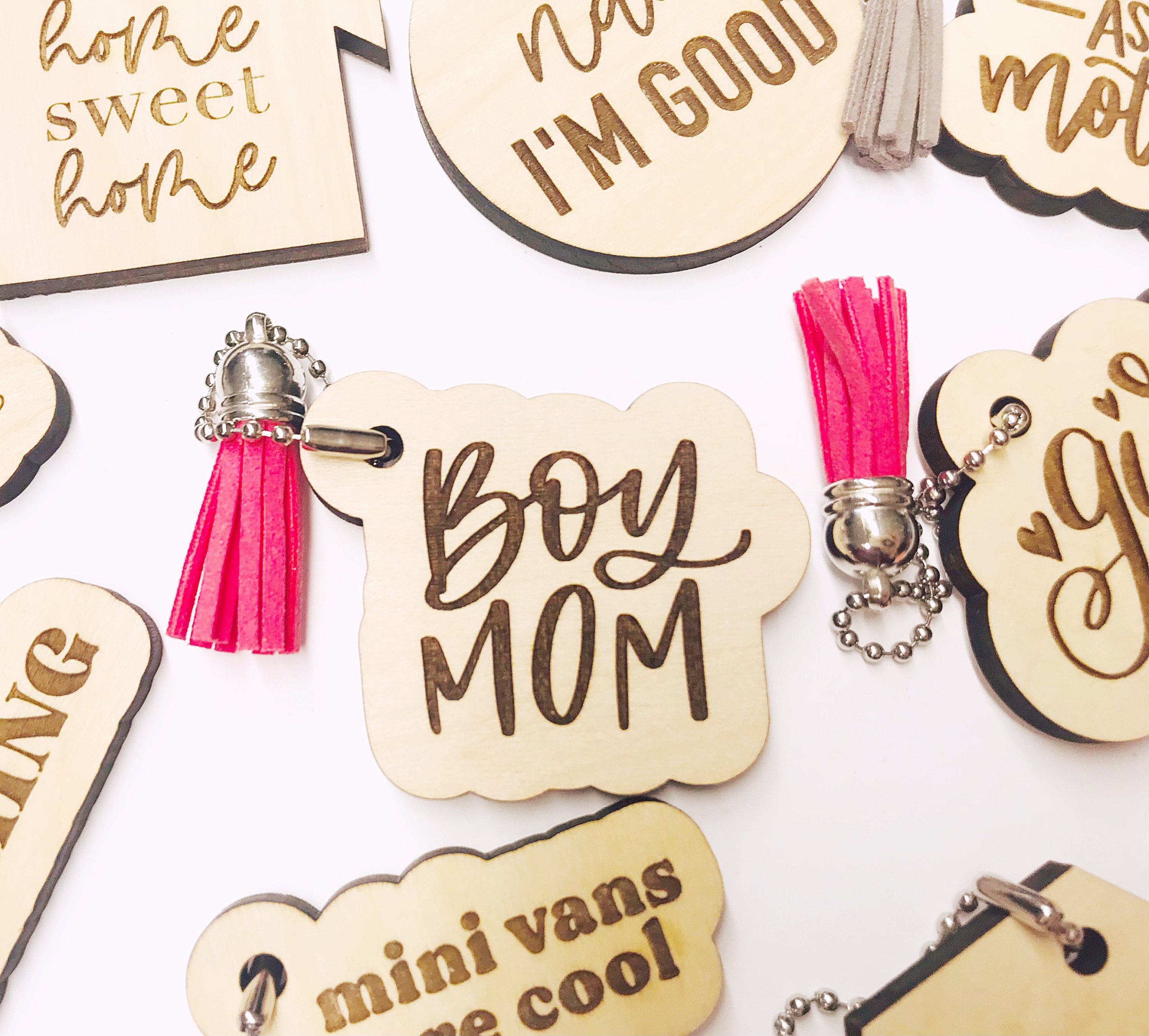 Boy Mom Keychain // Wood Engraved Tassel Keychain | Etsy