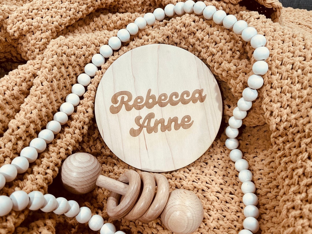 Retro Personalized Baby Name Disc/ Wooden Baby Disc / Baby Announcement ...