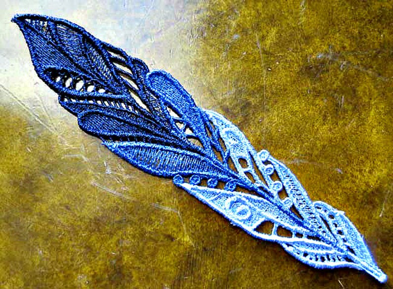 Blue Feather Bookmark Ombre Free Standing Lace Embroidery FSL ...