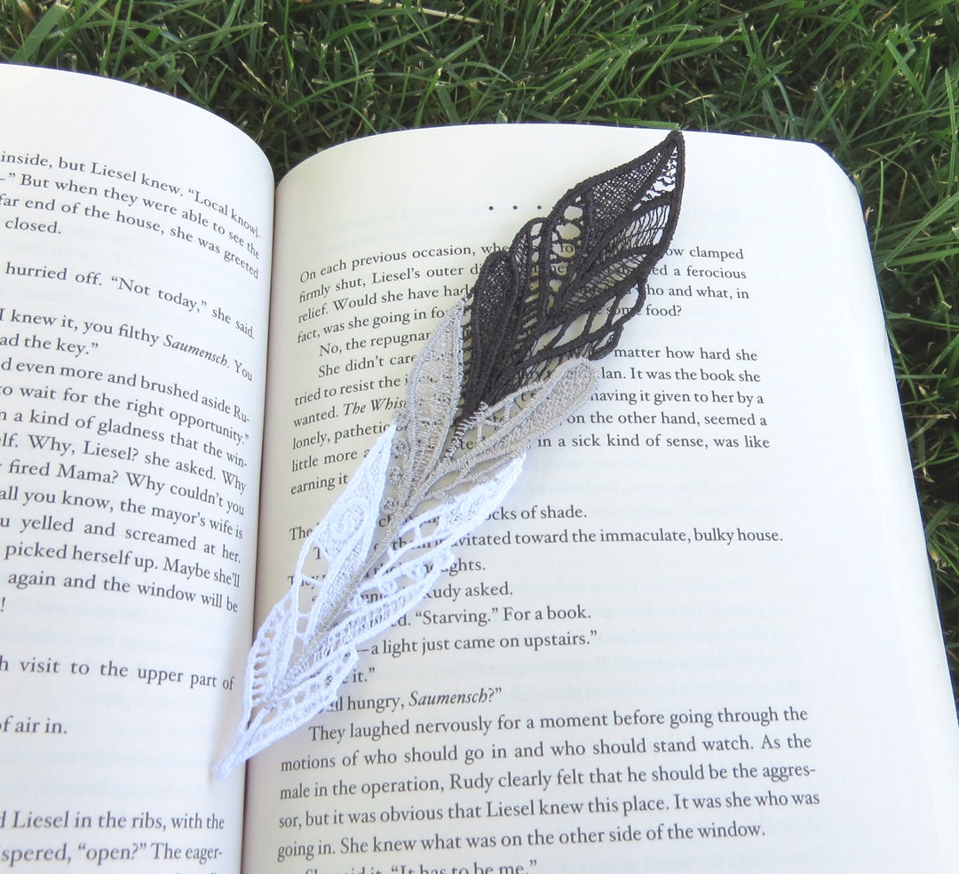 Feather Bookmark Black Silver White Ombre Free Standing Lace FSL ...