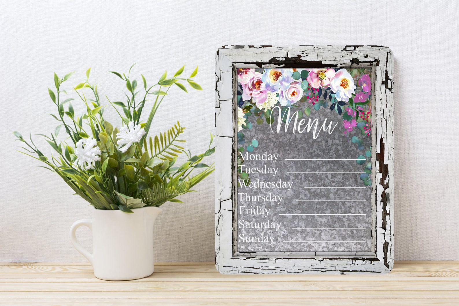 Dry Erase Menu Board Floral Crackle Weekly Menu Planner | Etsy