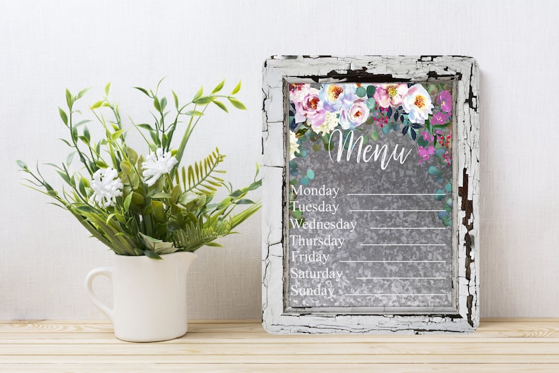 Dry Erase Menu Board Floral Crackle Weekly Menu Planner Whiteboard ...