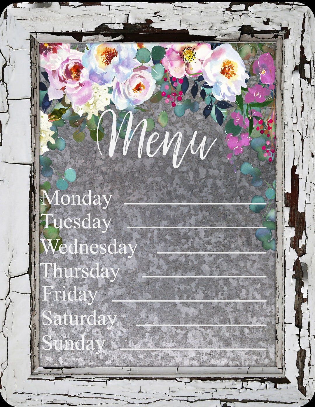 Dry Erase Menu Board Floral Crackle Weekly Menu Planner Whiteboard ...