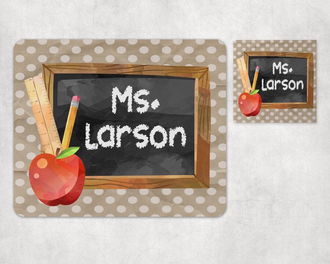 School Teacher Mouse Pad With Matching Coaster Set Chalk Style ...