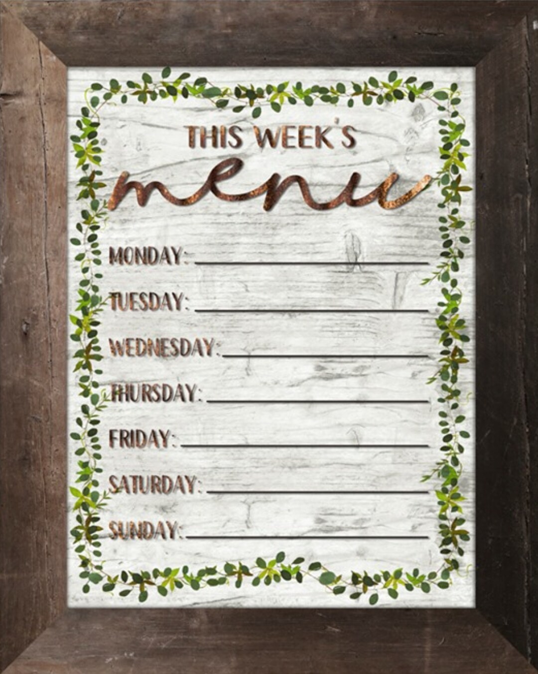 Dry Erase Menu Board Rustic Wood, Weekly Menu Planner Dinner Family ...