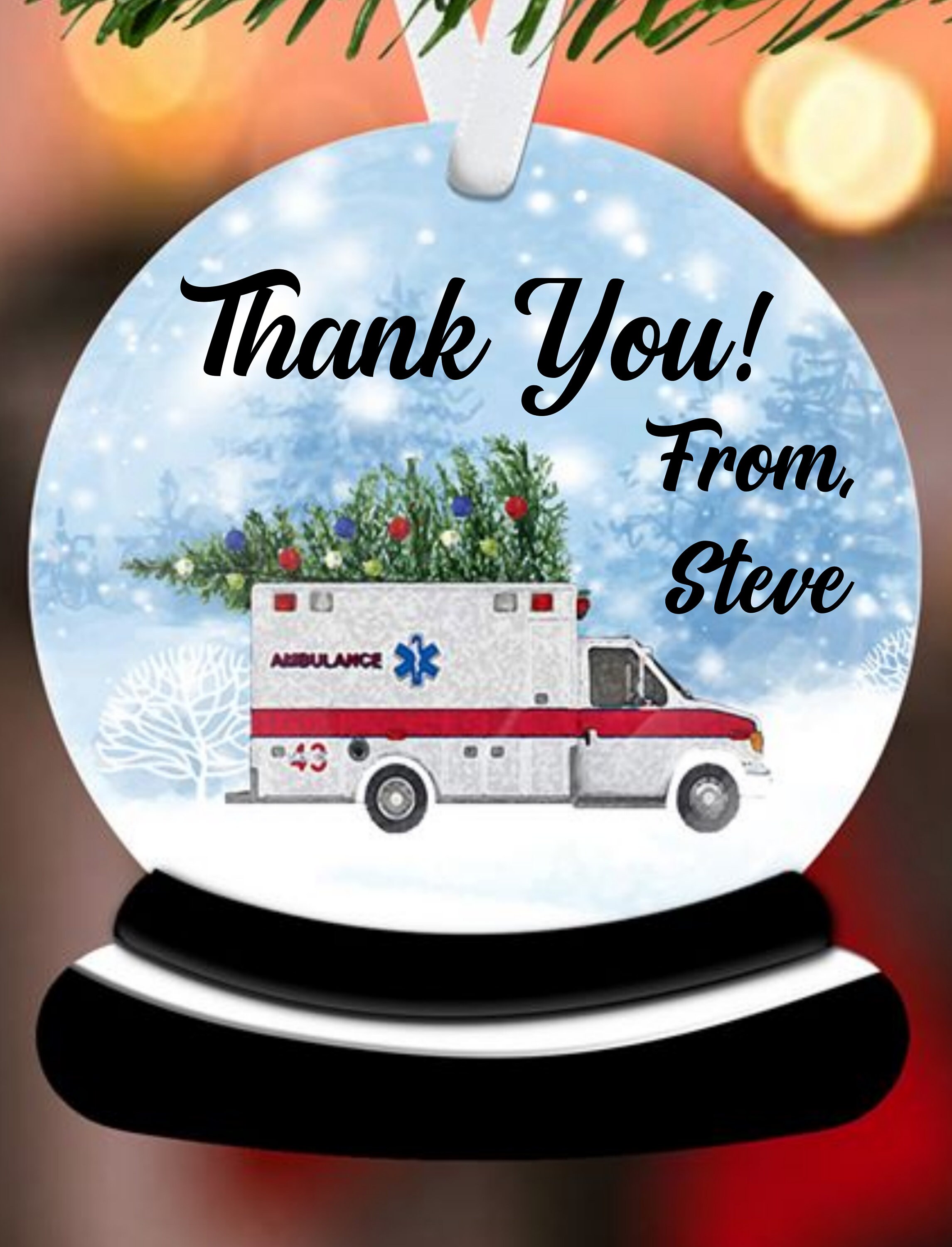 First Responders Two Sided Snow Globe Christmas Ornament Personalized ...