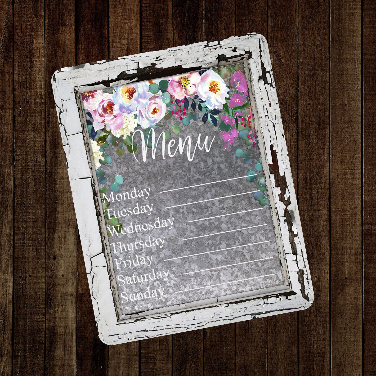 Dry Erase Menu Board Floral Crackle Weekly Menu Planner Whiteboard ...