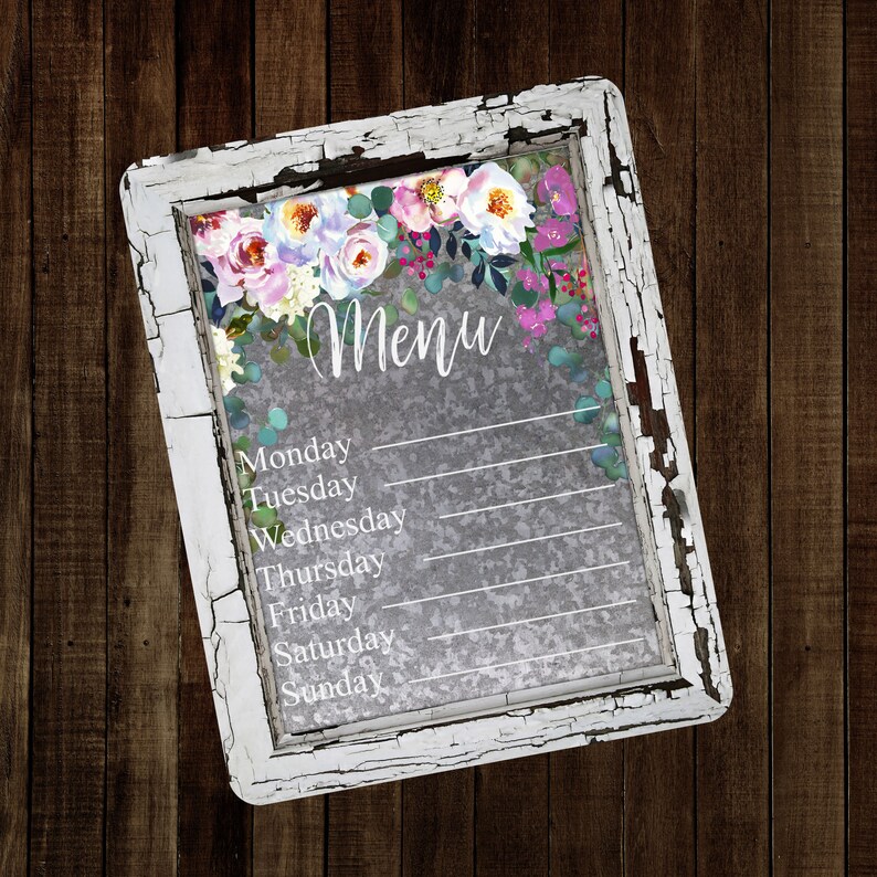 Dry Erase Menu Board Floral Crackle Weekly Menu Planner | Etsy