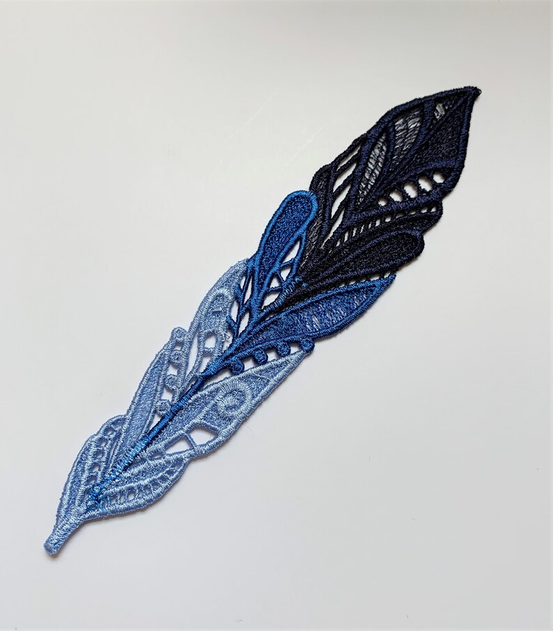 Blue Feather Bookmark Ombre Free Standing Lace Embroidery FSL | Etsy