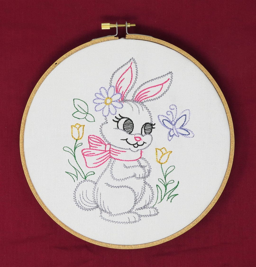 Woodland Bunny Rabbit Vintage Style, Framed Quilt Square Embroidery ...