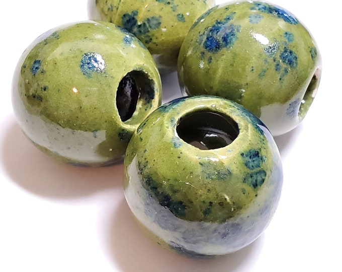 Vintage Handmade Green and Blue Ceramic Macrame Large Hole Bead, 1pc - Etsy