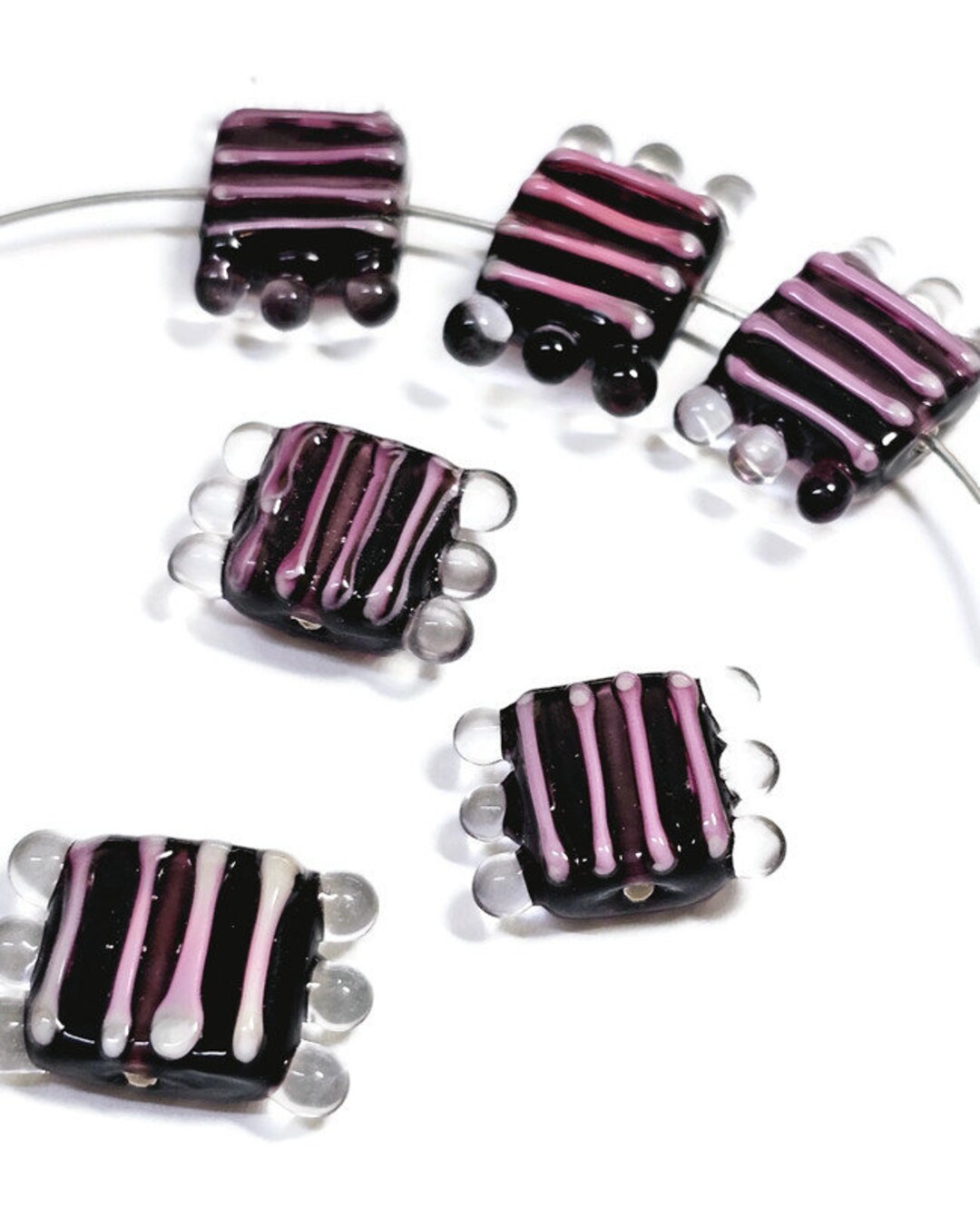 Czech Artisan Double Sided Bumpy Square Handmade Glass Lampwork Bead, 2 ...