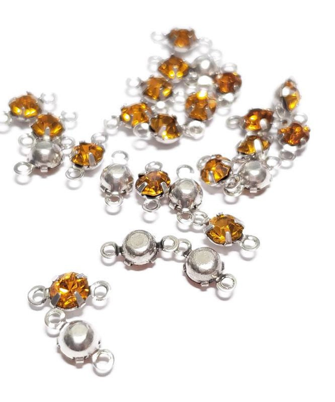 5mm Silver Plated Vintage Topaz Swarovski Crystal Rhinestone 2 Loop ...