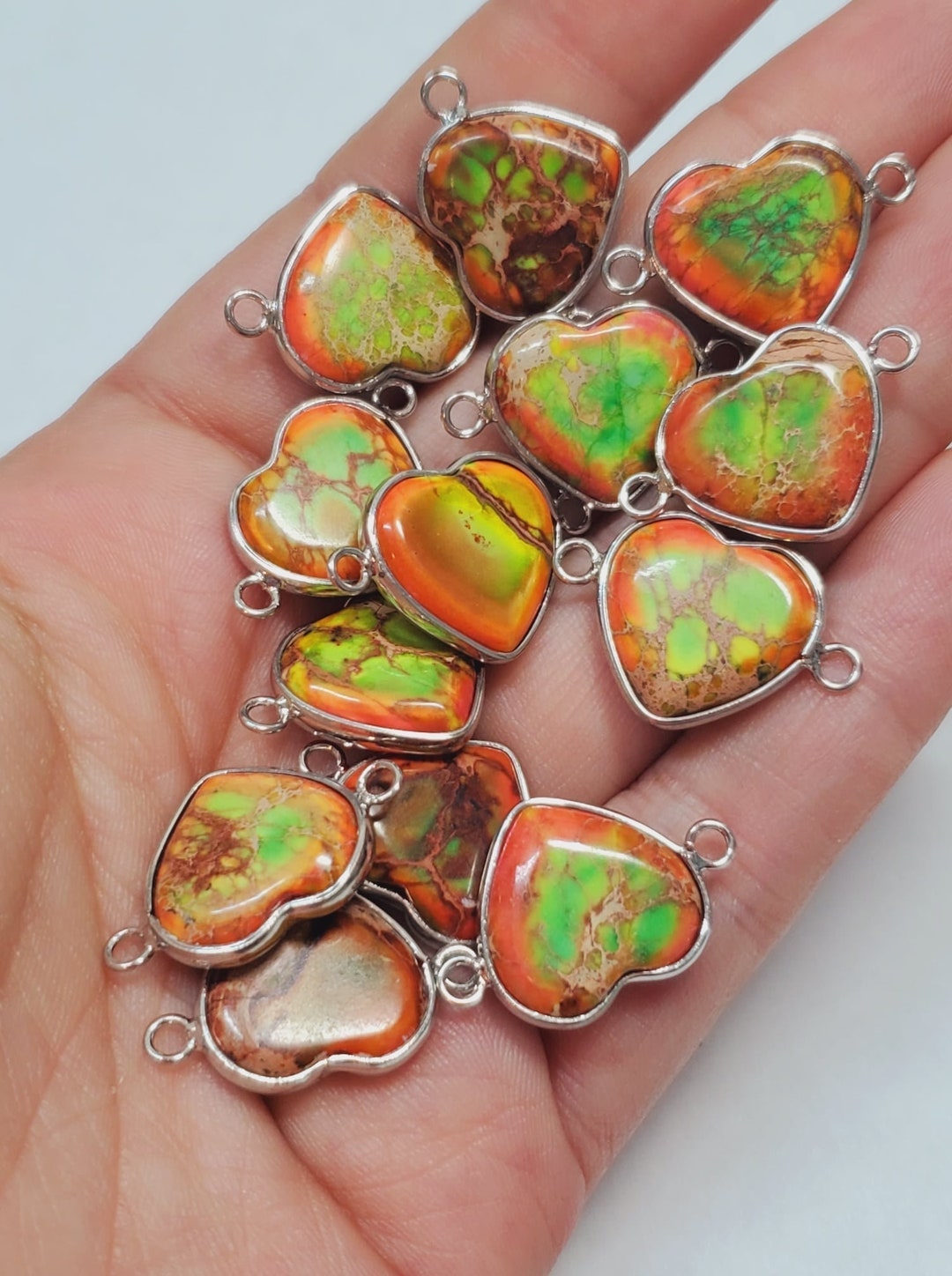 Heart Shaped Sea Sediment Silver Plated Gemstone Connector, 1pc - Etsy