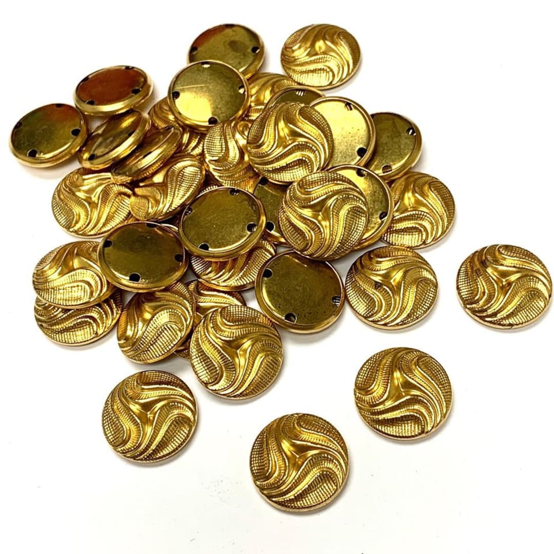 Vintage Metal Cabochons, Set of 4, Button Cover Cabochon, Brass ...