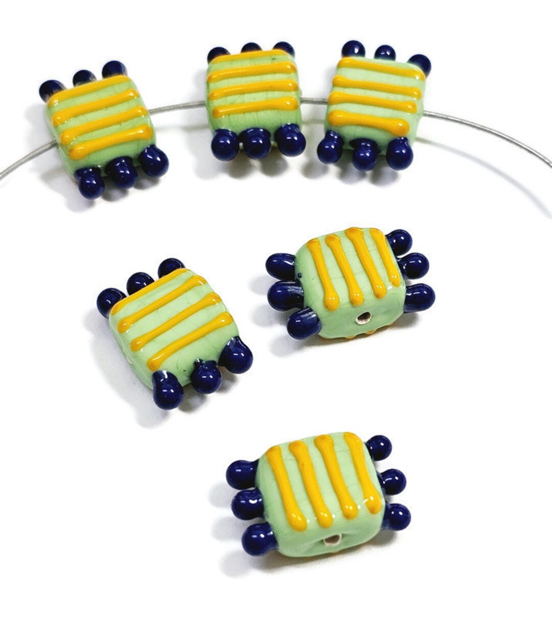 Czech Artisan Double Sided Bumpy Square Handmade Glass Lampwork Bead, 2 ...