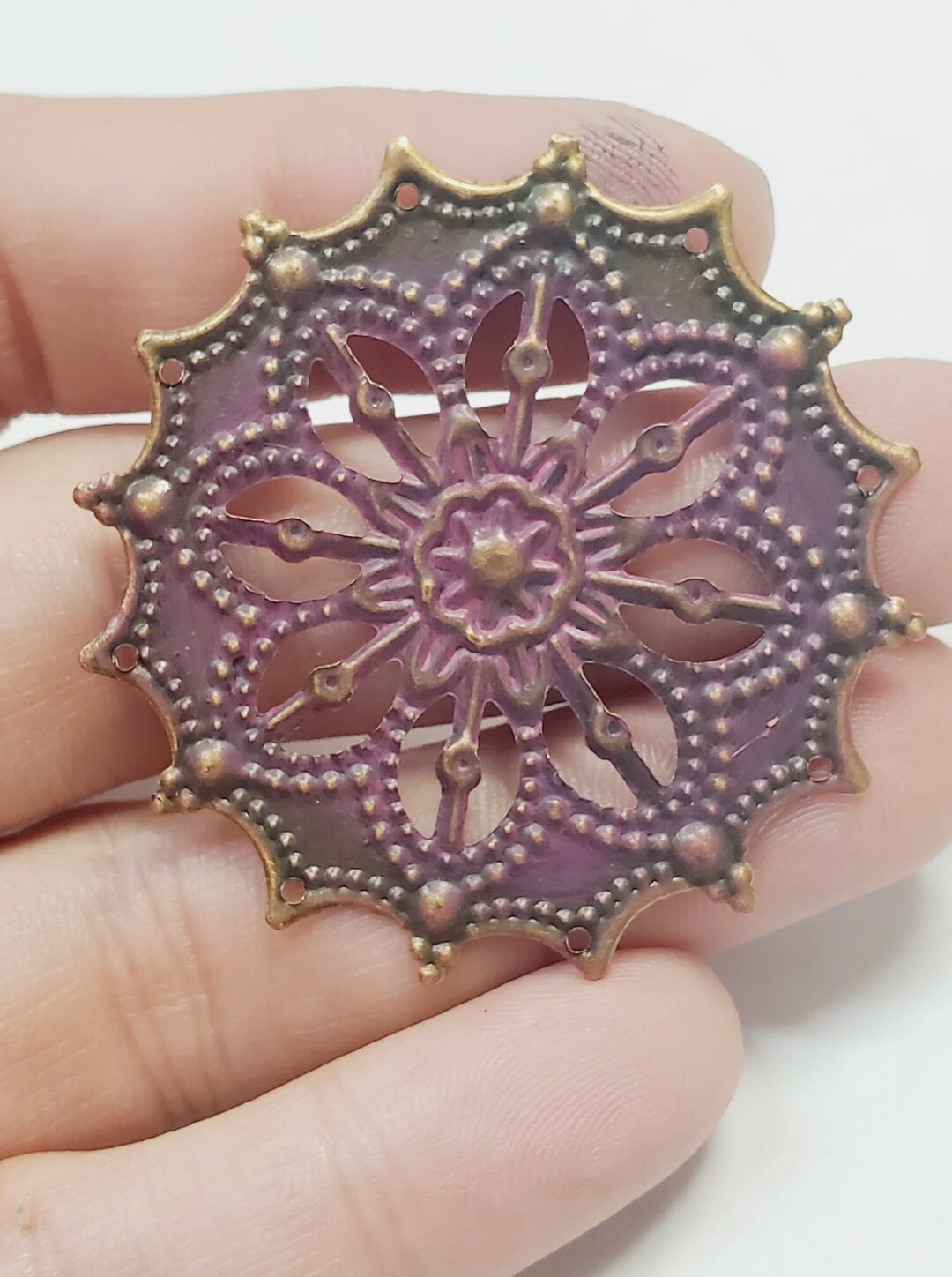 Artisan Hand Painted Purple Patina Metal Filigree Stamping, 1pc - Etsy