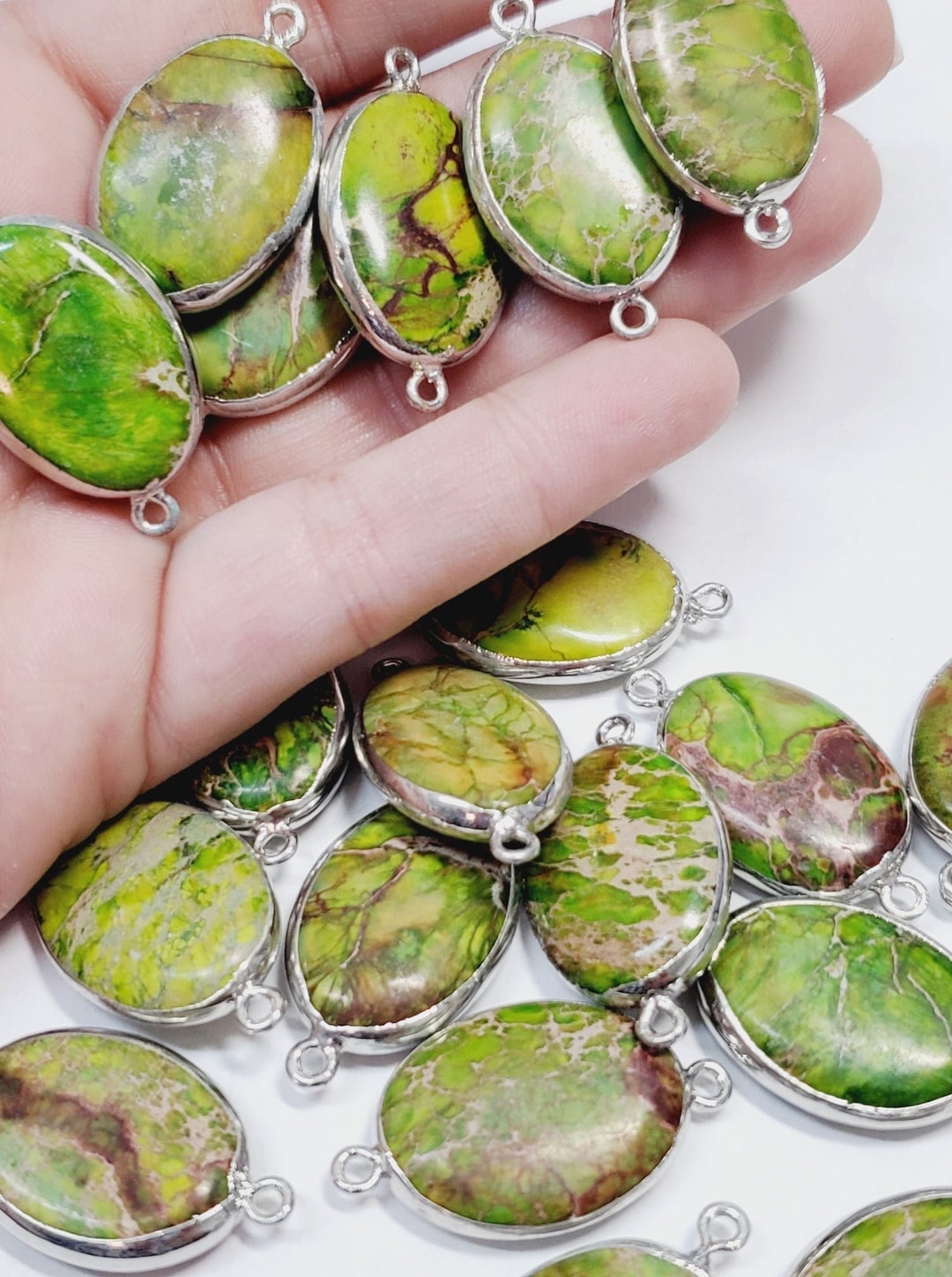 Sea Sediment Smooth Silver Plated Coin Gemstone Connector - Etsy