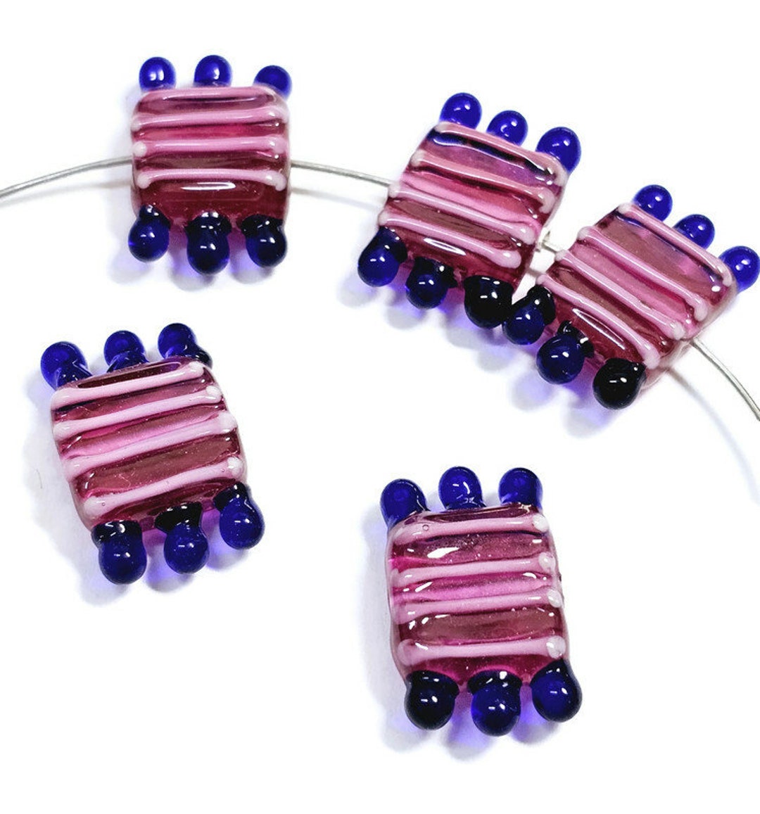 Czech Artisan Double Sided Bumpy Square Handmade Glass Lampwork Bead, 2 ...