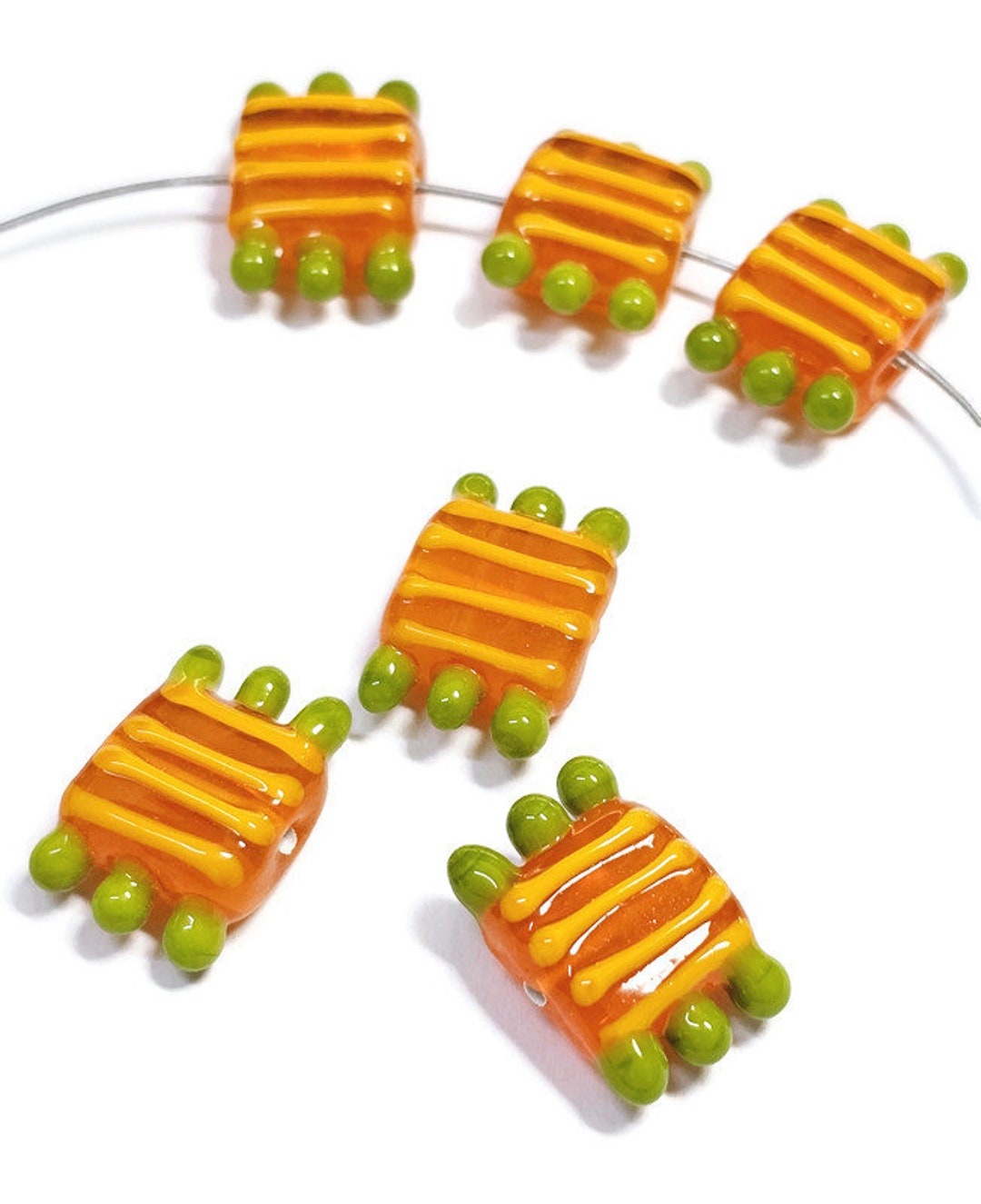 Czech Artisan Double Sided Bumpy Square Handmade Glass Lampwork Bead, 2 ...