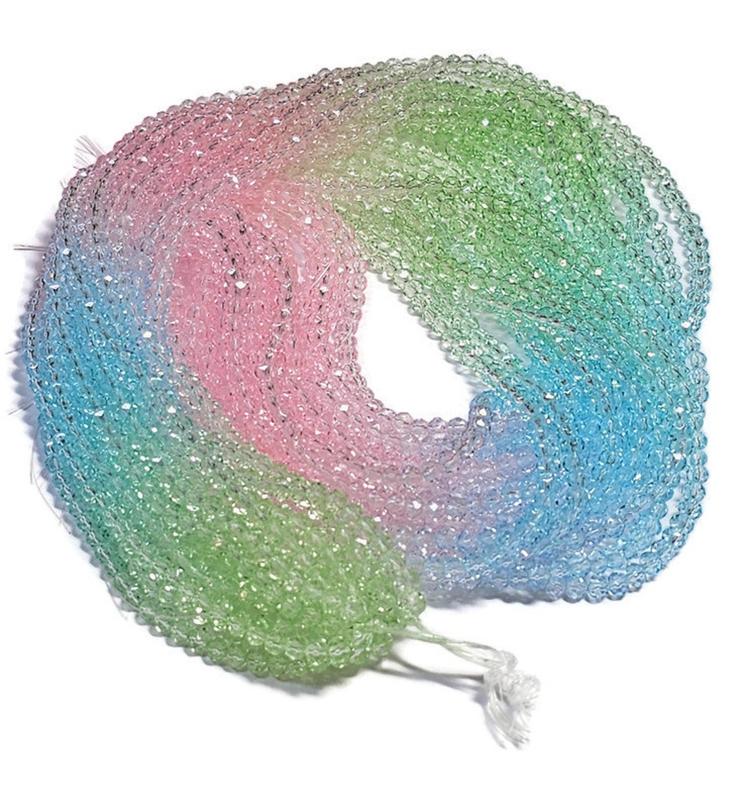 4MM Faceted Gradiant Ombree Rainbow Glass Crystal Strand, 4MM Glass ...