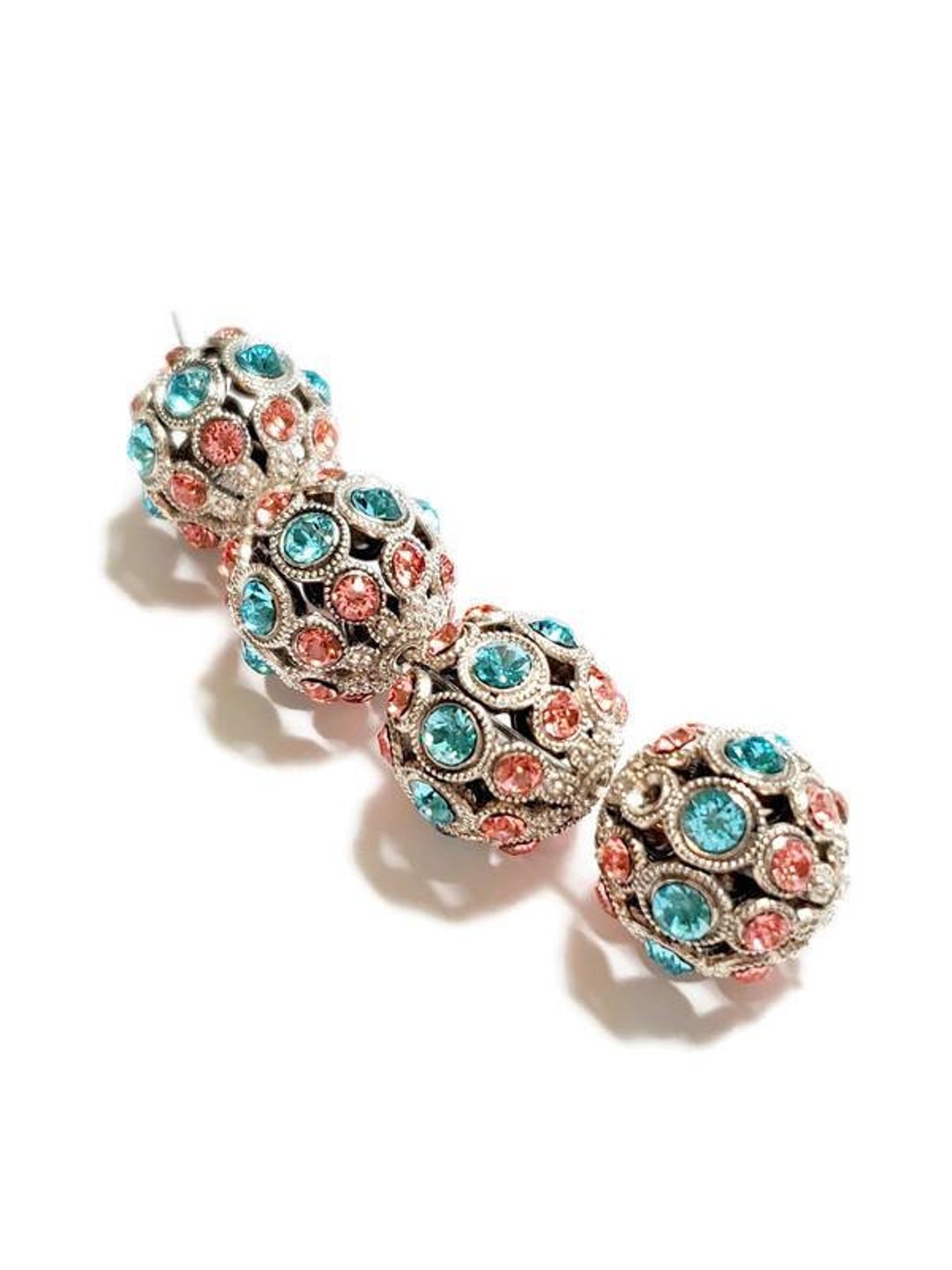13mm Light Turquoise and Rose Peach Combo on Antique Silver Swarovski ...
