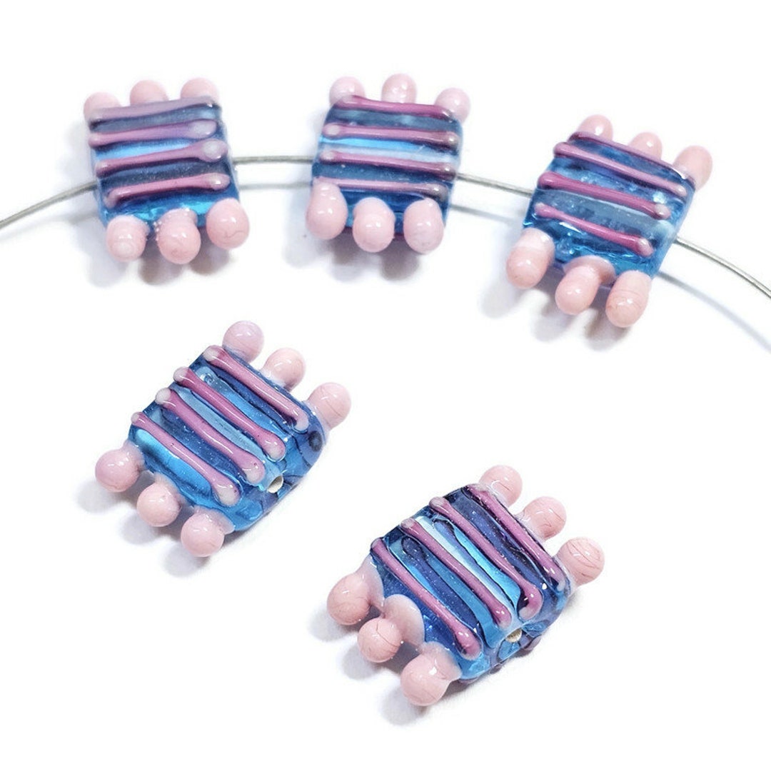 Czech Artisan Double Sided Bumpy Square Handmade Glass Lampwork Bead, 2 ...