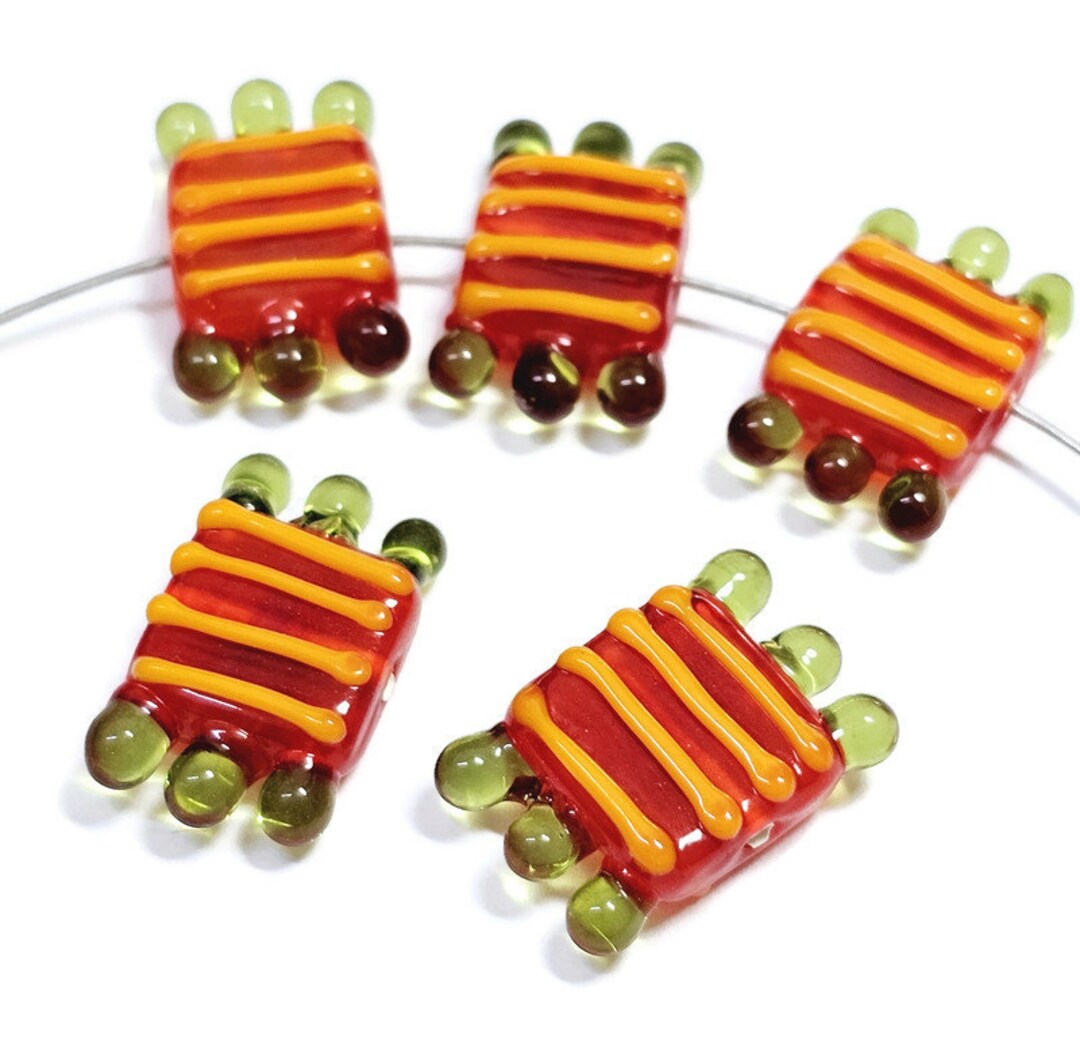 Czech Artisan Double Sided Bumpy Square Handmade Glass Lampwork Bead, 2 ...