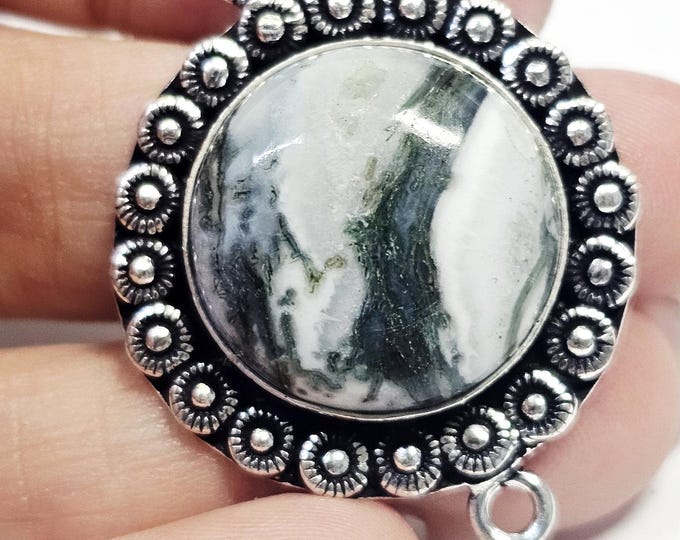 Dendritic Moss Agate Fancy Large "focal" Sterling Silver Plated (.925 ...