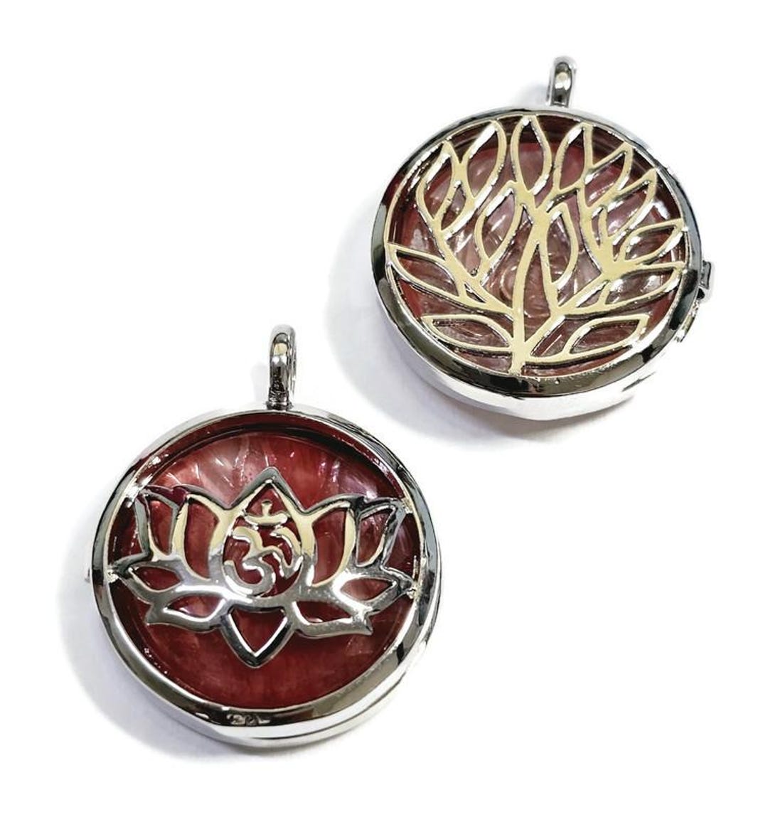 Strawberry Quartz Lotus Flower Decorative Silver Plated Locket Pendant ...