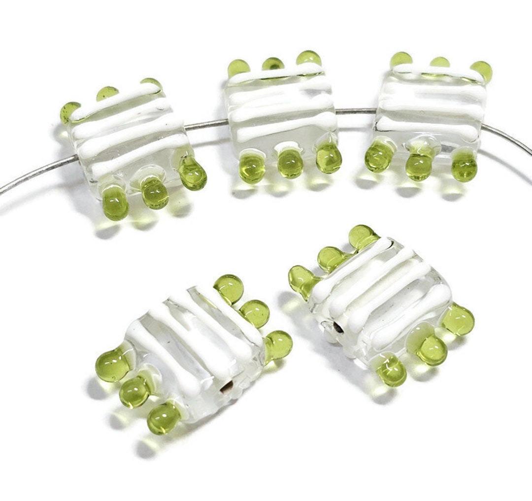 Czech Artisan Double Sided Bumpy Square Handmade Glass Lampwork Bead, 2 ...