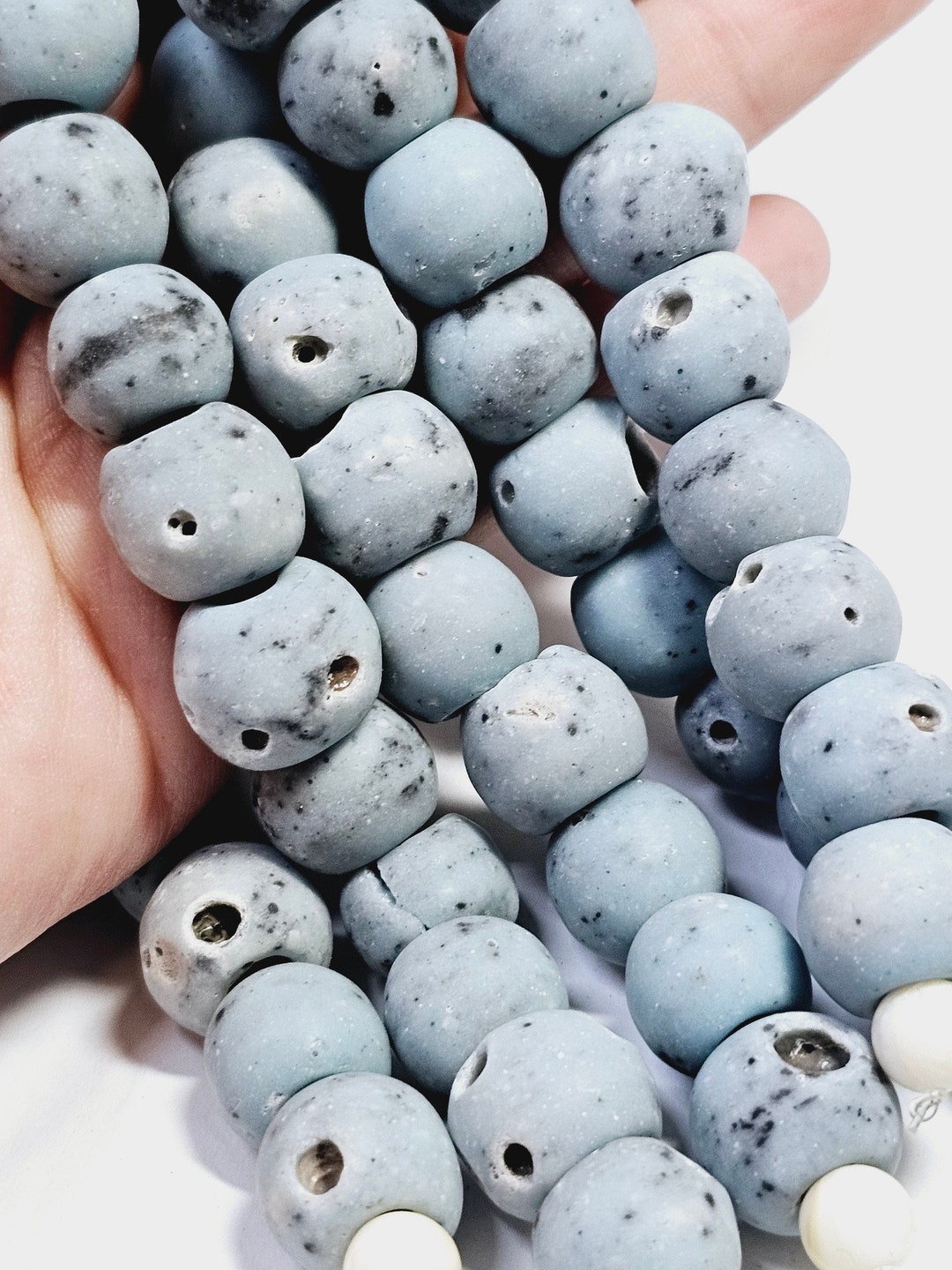 Vintage 1970's Grey Blue Glass Macrame Large Hole Beads, 1 Strand - Etsy