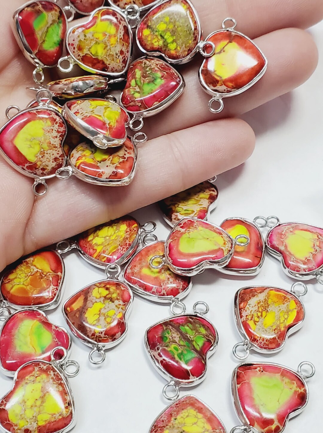 Heart Shaped Sea Sediment Silver Plated Gemstone Connector, 1pc - Etsy