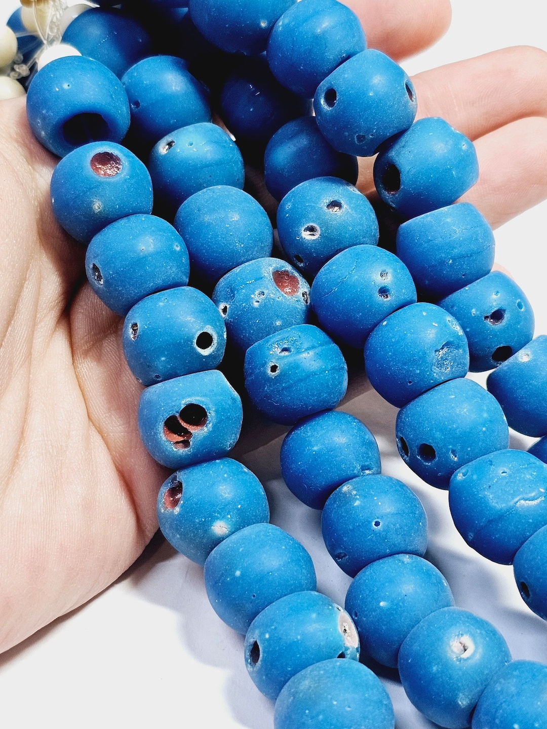 Vintage 1970's Blue Glass Macrame Large Hole Beads, 1 Strand - Etsy
